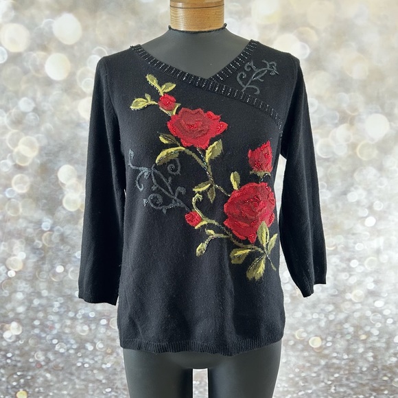 Emma James | Sweaters | Vintage Rose Sweater M Emma James Red Roses ...